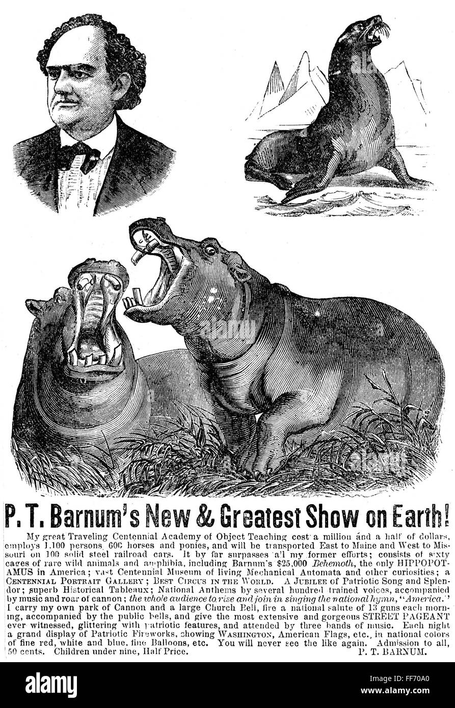 PHINEAS TAYLOR BARNUM /n(1810-1891). American showman. Advertisement ...