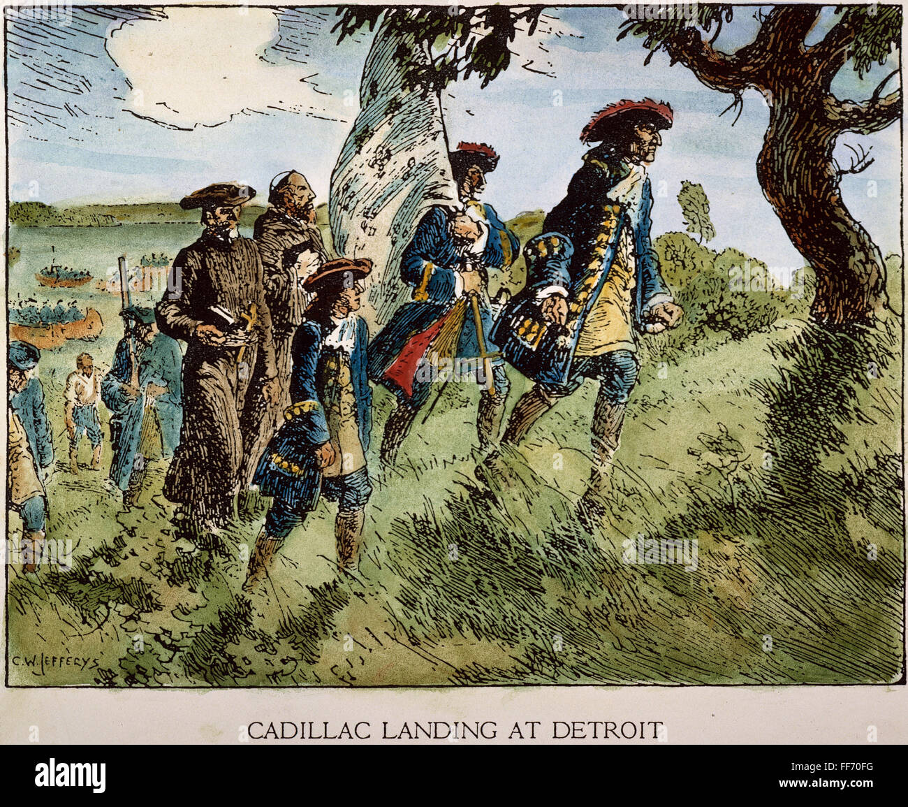 SIEUR de CADILLAC /n(Antoine de La Mothe), landing in Detroit in 1701 ...