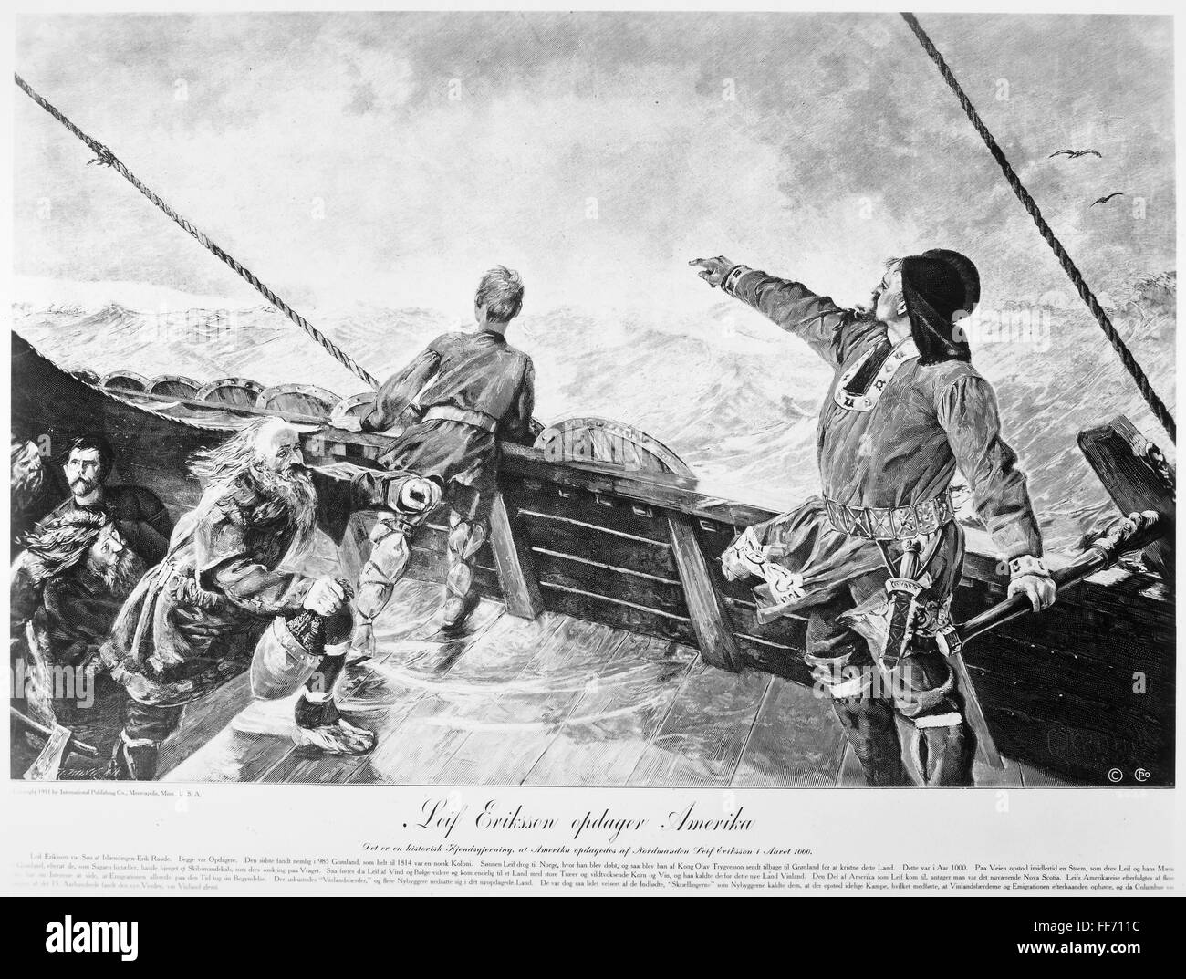 LEIF ERICSSON (c970-1020) /nDiscovering America. Line engraving, late ...