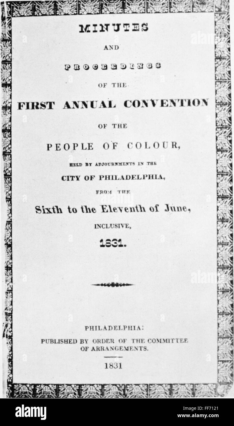 BLACK CONVENTION, 1831. /nTitle page of the 'Minutes of the First ...