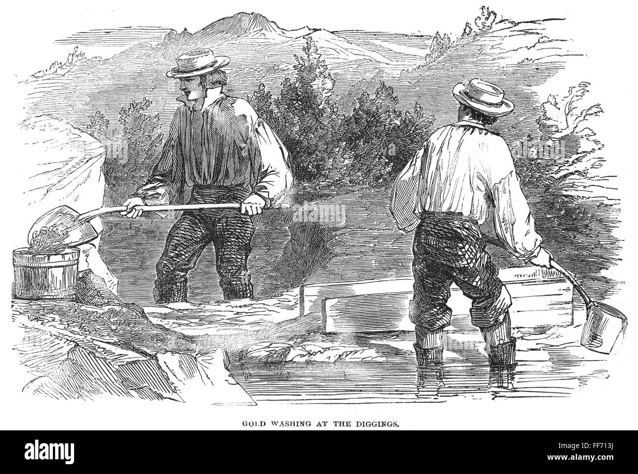 CALIFORNIA GOLD RUSH, 1849. /nMiners washing gold in California during ...