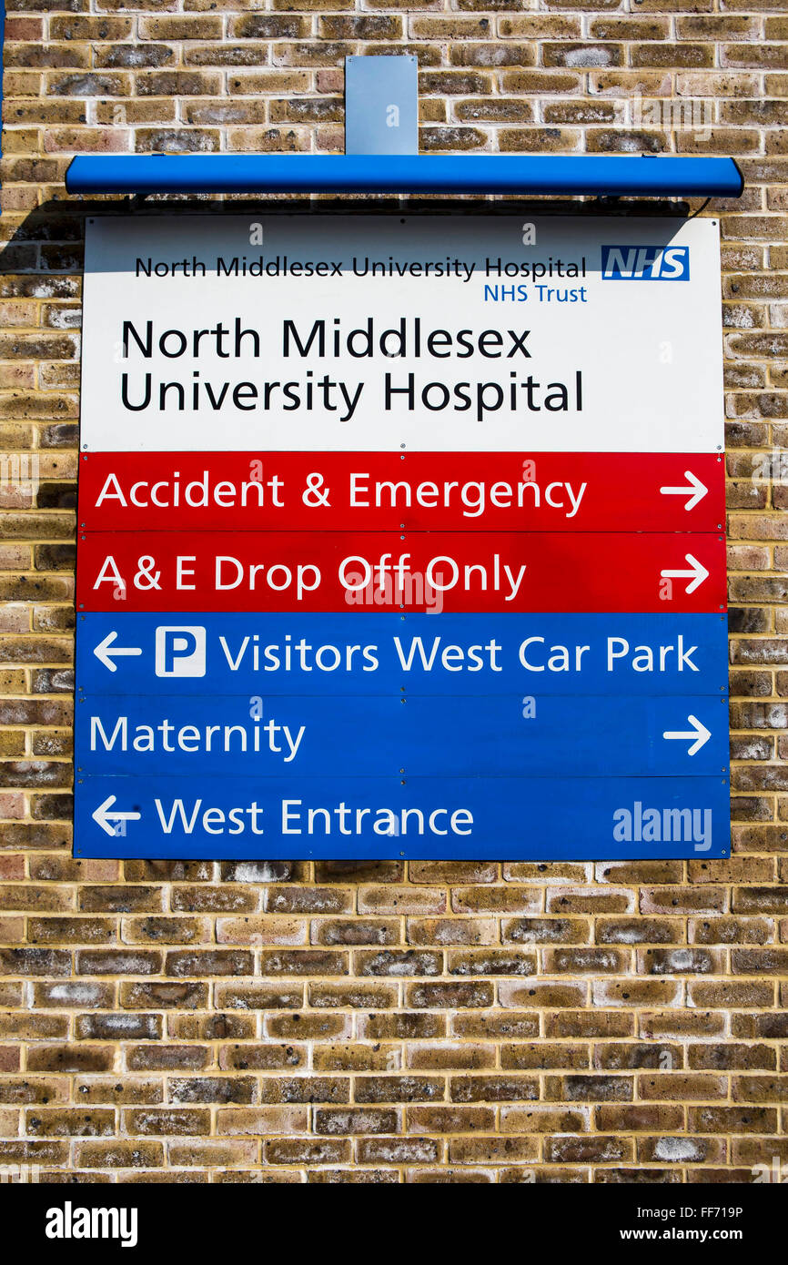 Signage outside the North Middlesex Hospital, Edmunton, London. UK ...