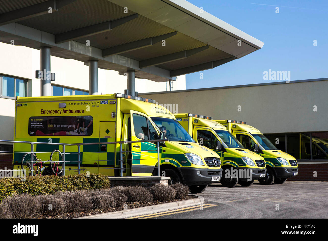 Emergency ambulances line up outside the Accident & Emergency ...