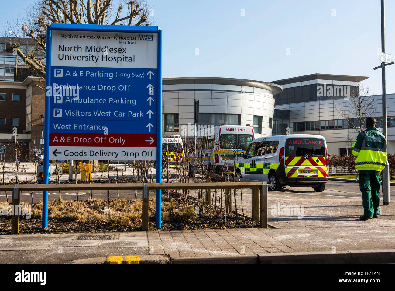 Signage outside the North Middlesex Hospital, Edmunton, London. UK ...