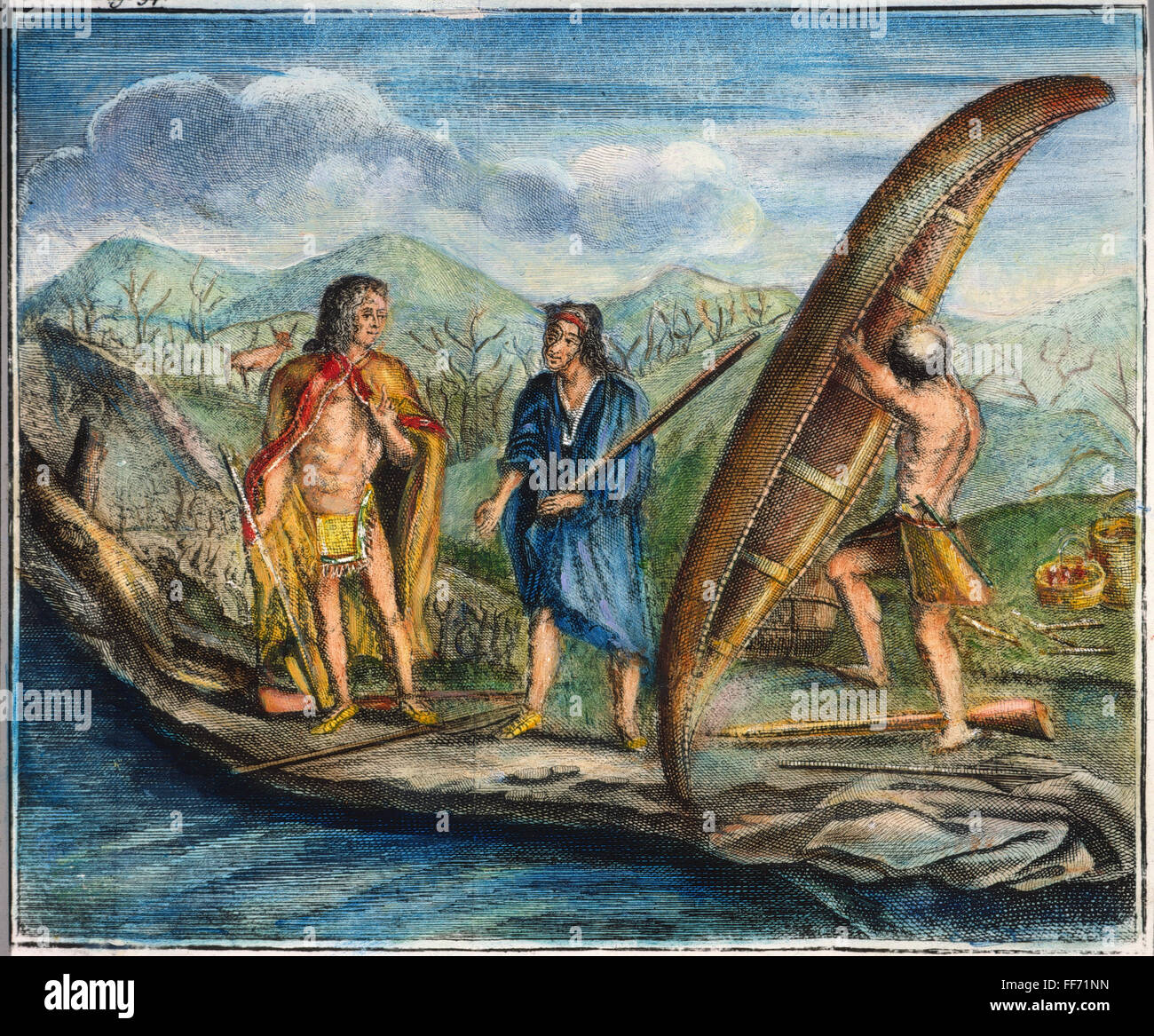 BIRCHBARK CANOE, 1738. /nCanadian Native Americans with a birchbark ...