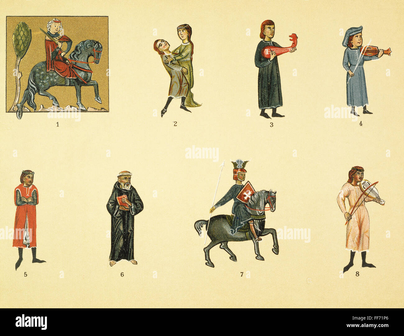 TROUBADOURS, 13th CENTURY. /nIlluminations of Troubadors from French ...