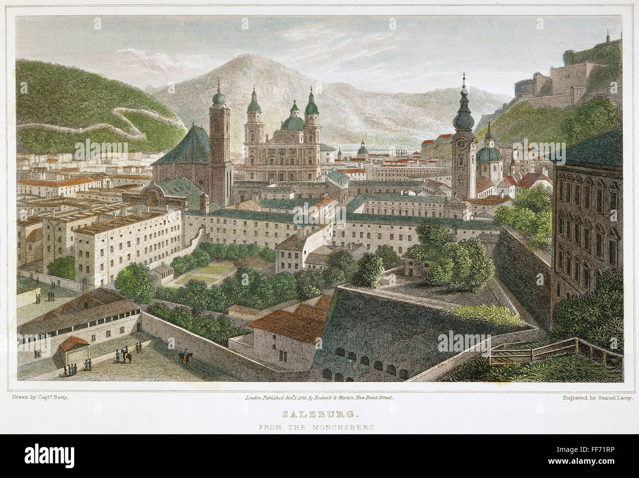 SALZBURG, AUSTRIA, 1823. /nView of Salzburg, Austria, from the ...