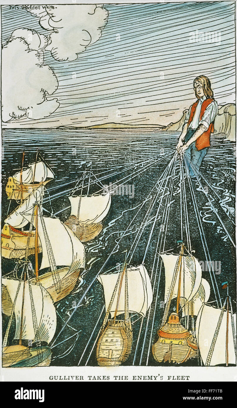 GULLIVER'S TRAVELS. /nGulliver takes the Enemy's Fleet. Drawing from an ...
