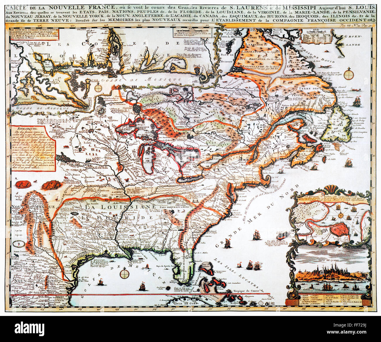 NEW FRANCE, 1719. /nFrench engraved map with inset plan and view of ...