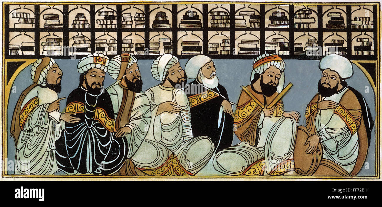 ARAB SCHOLARS, 1237. /nIn the library in Hulwan, Egypt, near Cairo ...