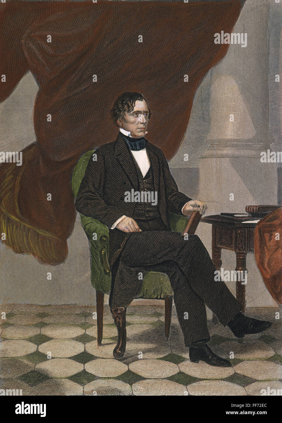 FRANKLIN PIERCE (1804-1969). /nColor steel engraving, American, 1864 ...
