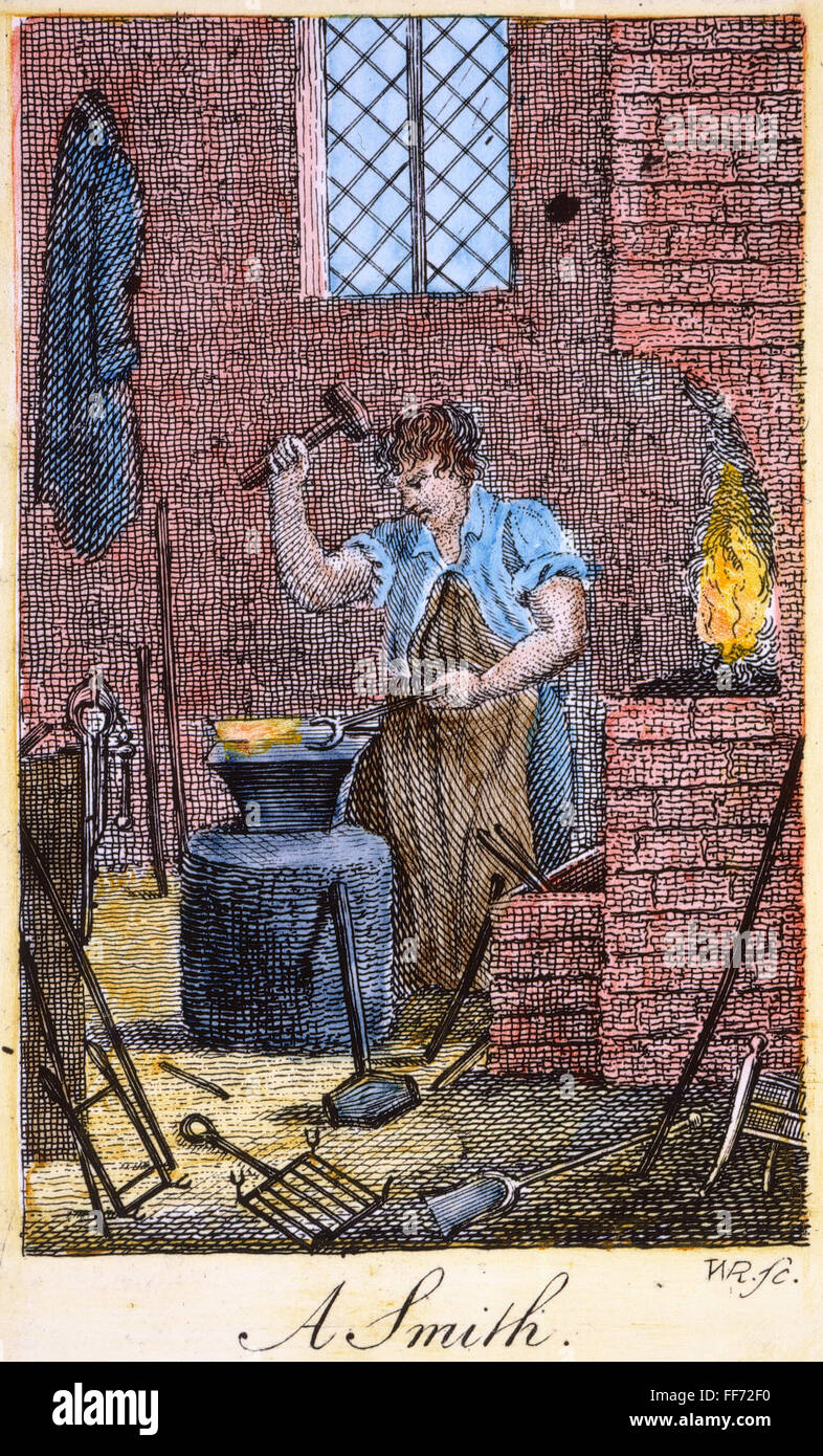 COLONIAL BLACKSMITH, 18th C. /nA colonial American blacksmith: line ...
