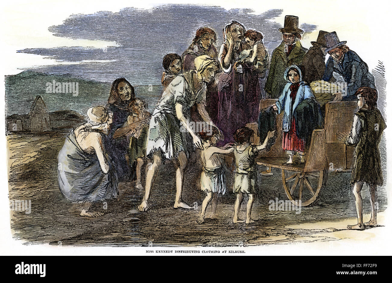 IRISH POTATO FAMINE, 1846-7. /n'Miss Kennedy distributing clothing at ...