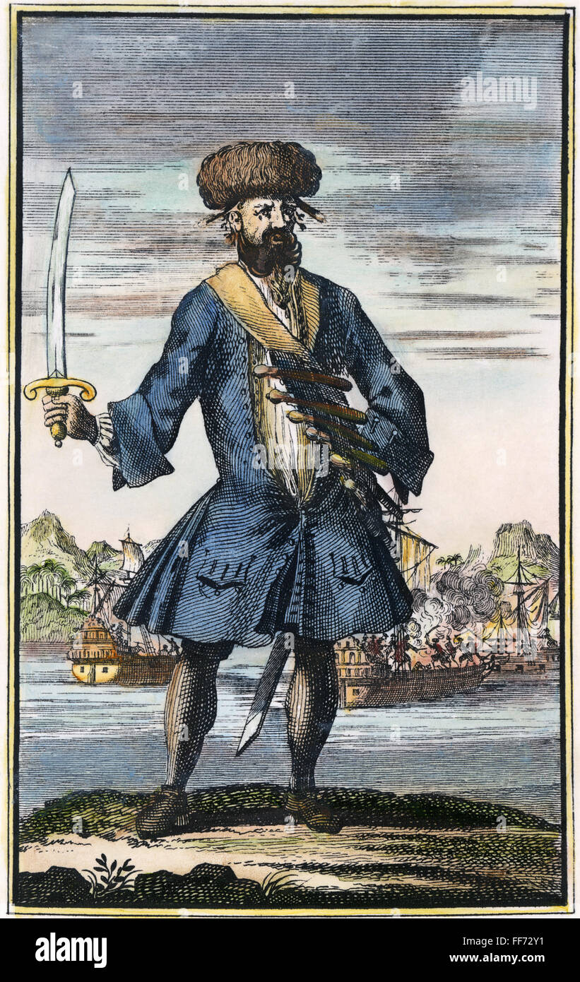 EDWARD TEACH (d. 1718). /nEnglish pirate, known as Blackbeard. Line ...