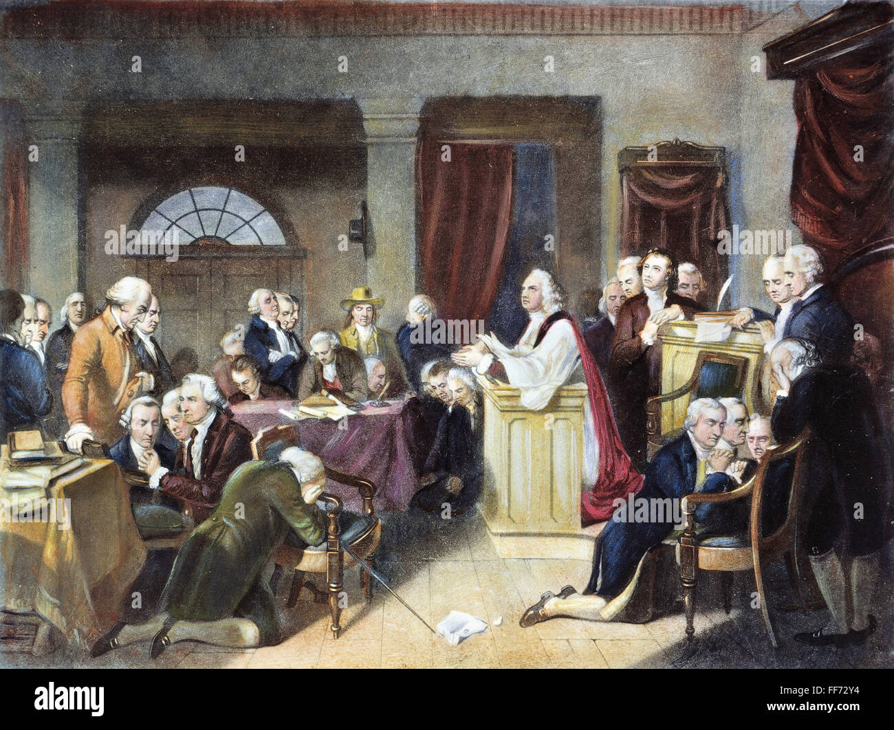 CONTINENTAL CONGRESS. /nChaplain Jacob DuchΘ leading the first prayer ...