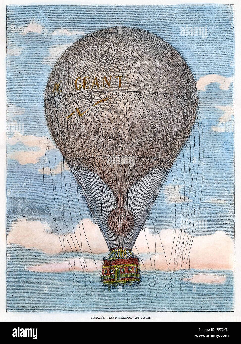 BALLOONING: NADAR, 1863. /nNadar's 'Le Geant' balloon in flight over ...