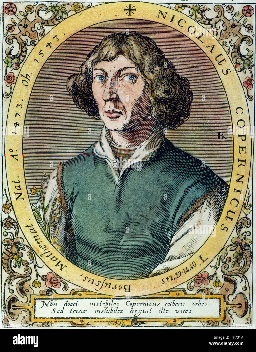 NICOLAUS COPERNICUS /n(1473-1543). Polish astronomer. Color line ...