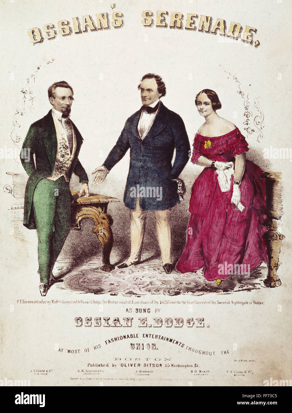 BARNUM & LIND SONGSHEET. /nP.T. Barnum (center) and Jenny Lind on an ...