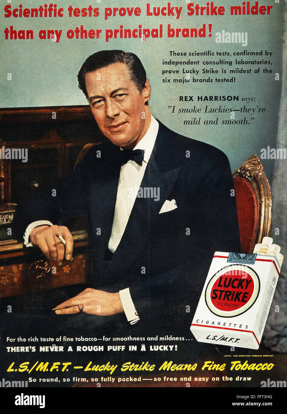 LUCKY STRIKE CIGARETTE AD. /nActor Rex Harrison endorsing Lucky Strike ...