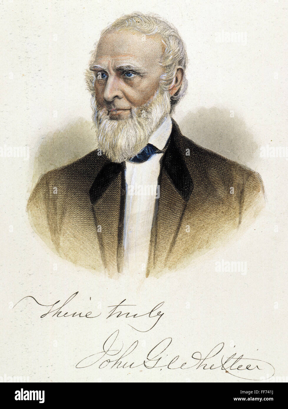 JOHN GREENLEAF WHITTIER /n(1807-1892). American poet: colored engraving ...