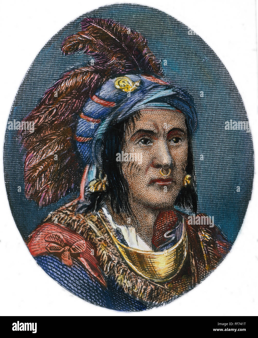 CHIEF PONTIAC (d.1769). /nOttawa Native American Chief. Colored ...