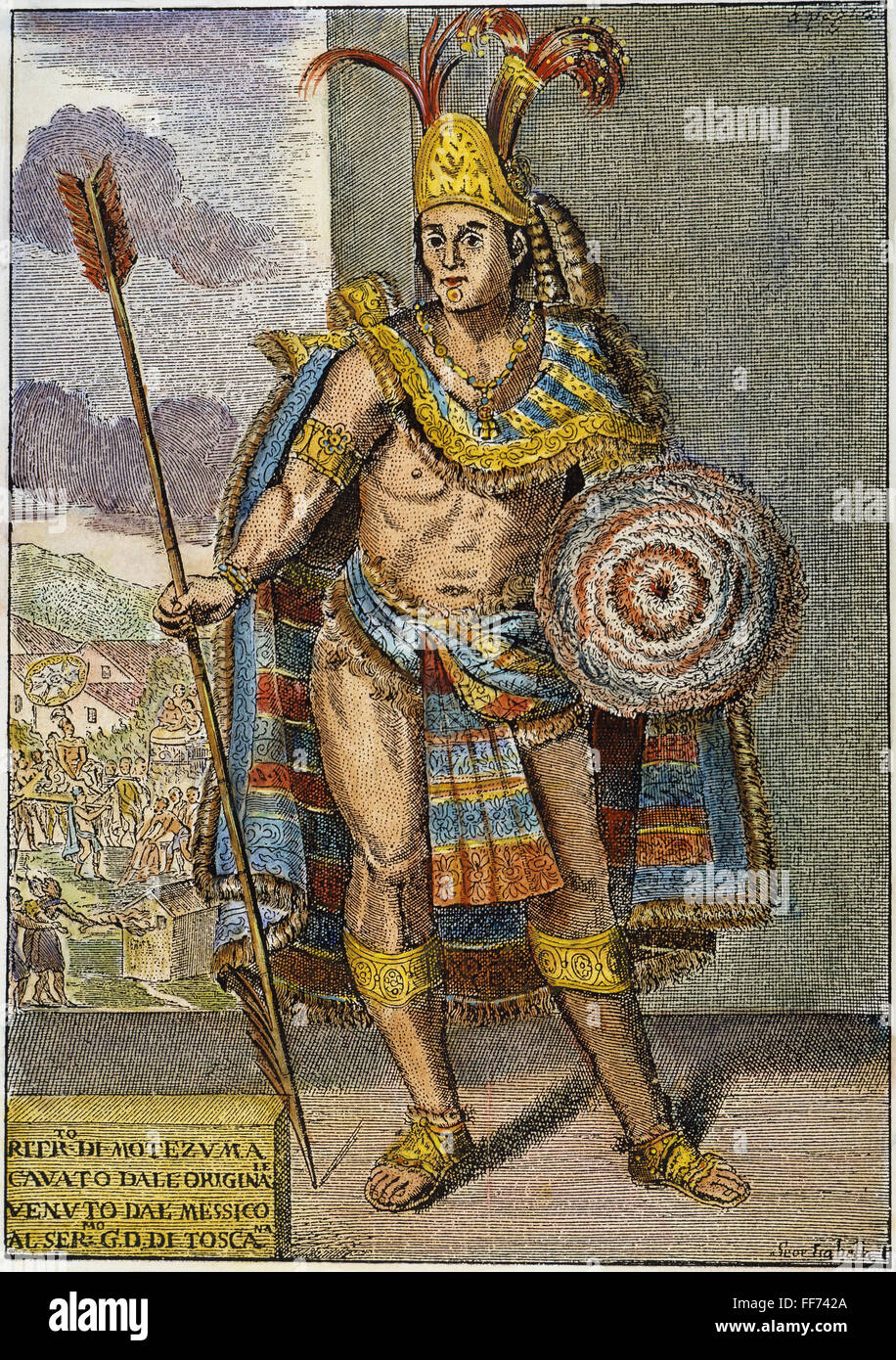 MONTEZUMA II (c1480-1520). /nAztec emperor. Copper engraving, Italian ...