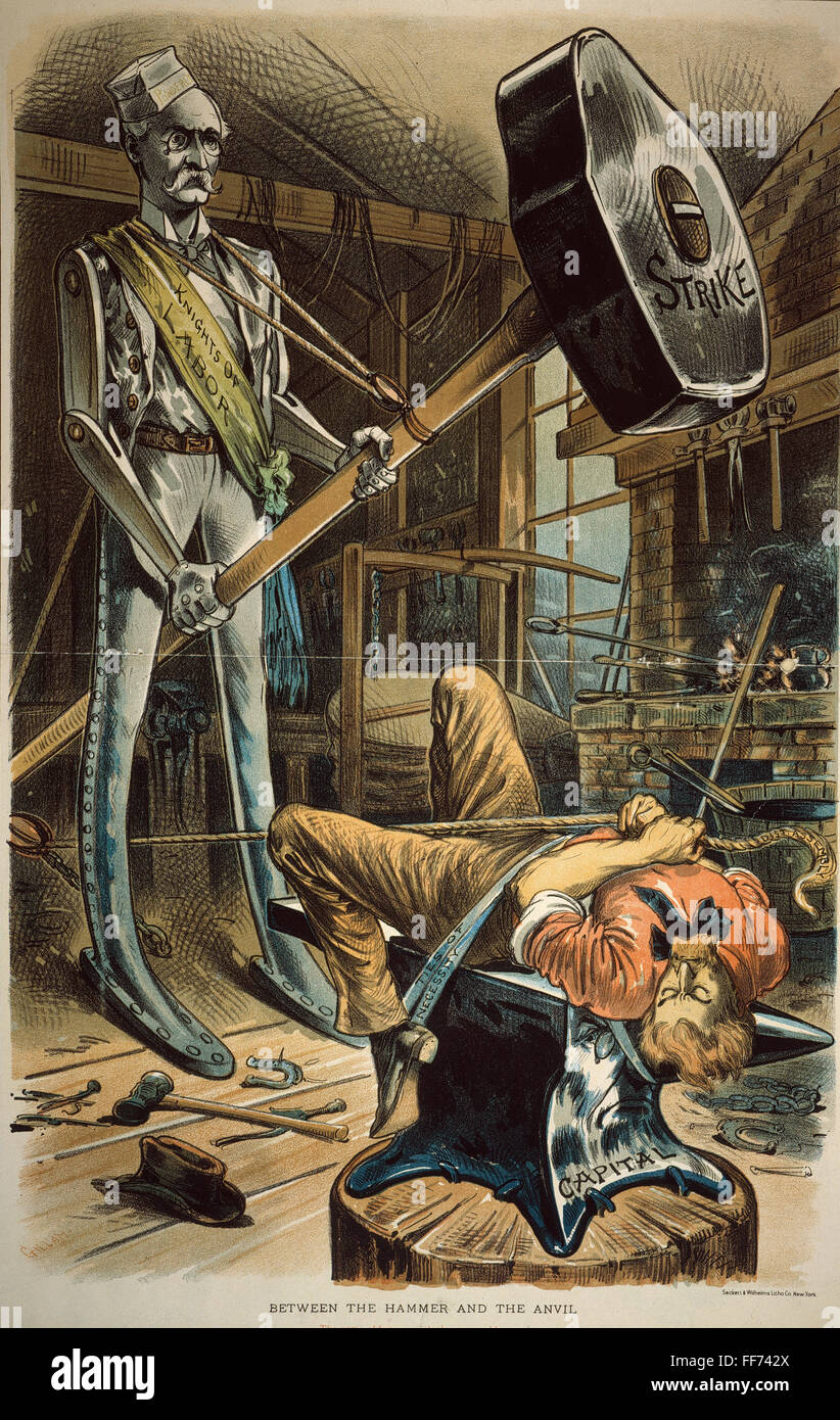 KNIGHTS OF LABOR, 1890. /nAn 1890 American cartoon of a working-man ...