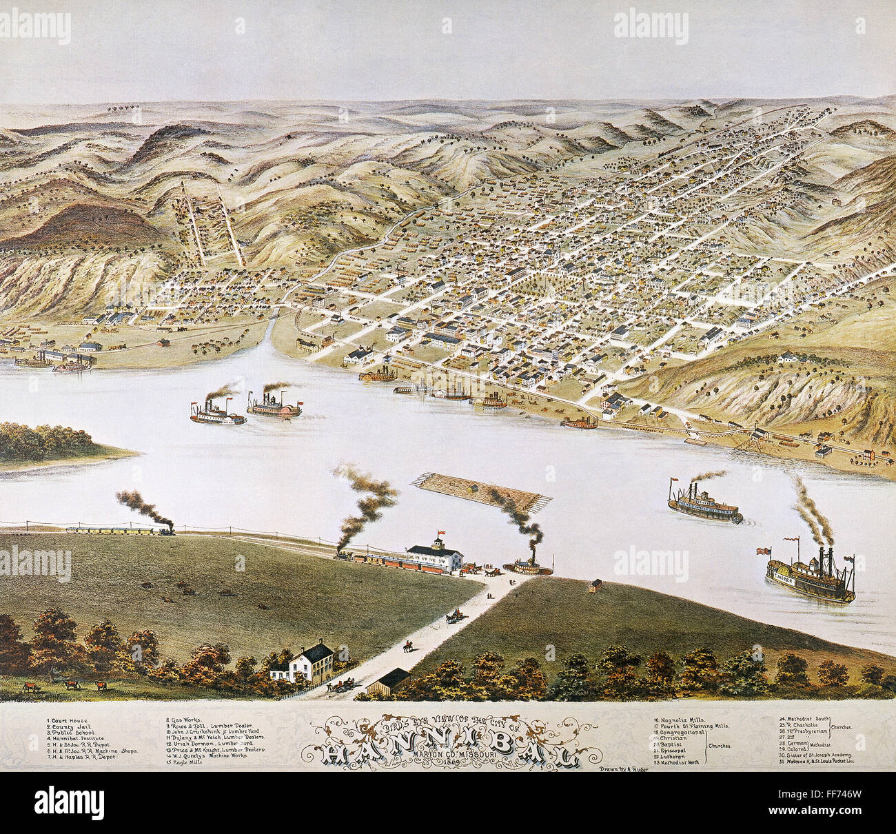 HANNIBAL, MISSOURI, 1869. /nThe birthplace of Mark Twain, showing ...