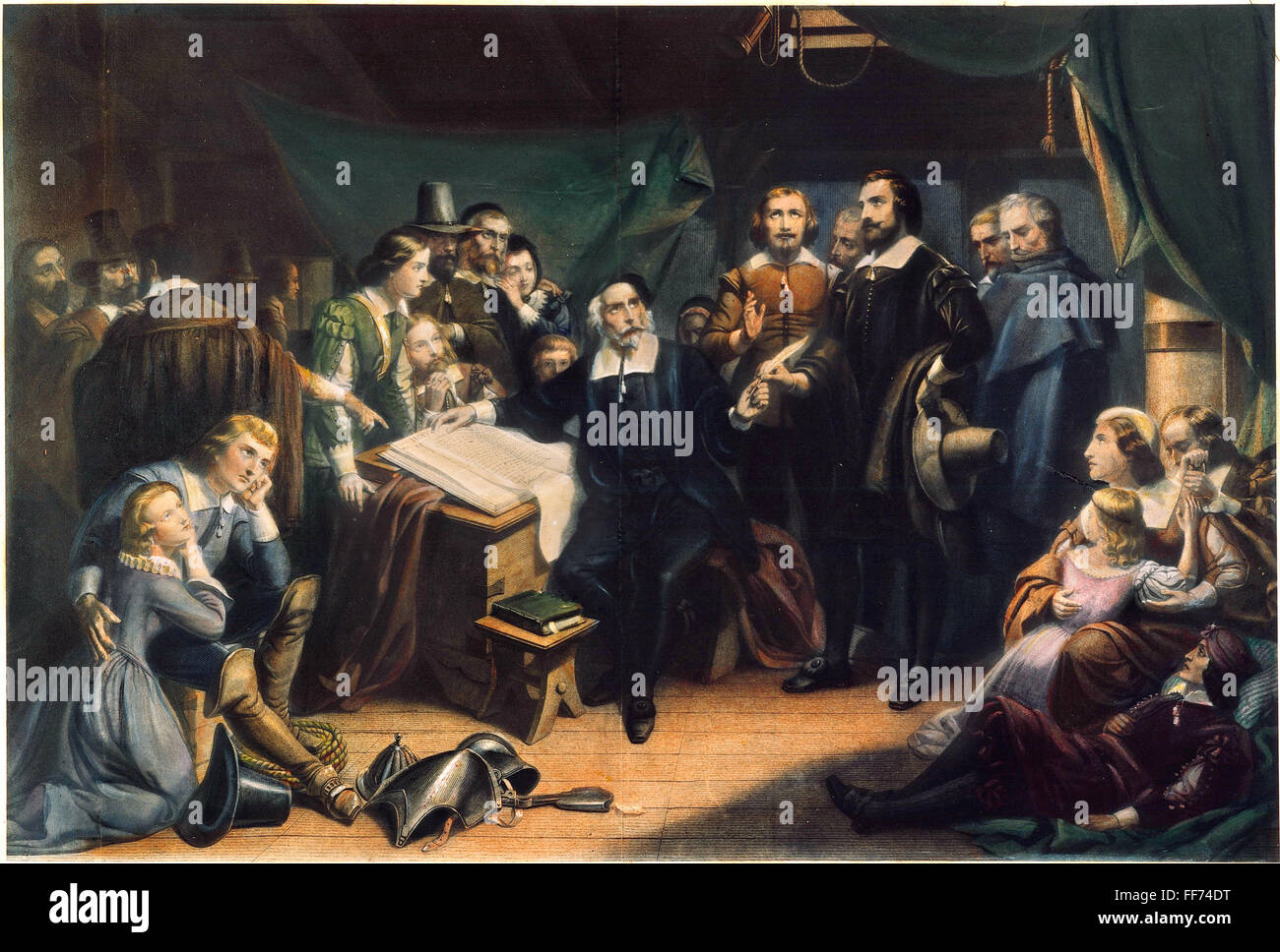 MAYFLOWER: COMPACT, 1620. /nThe pilgrims signing the Compact aboard the ...