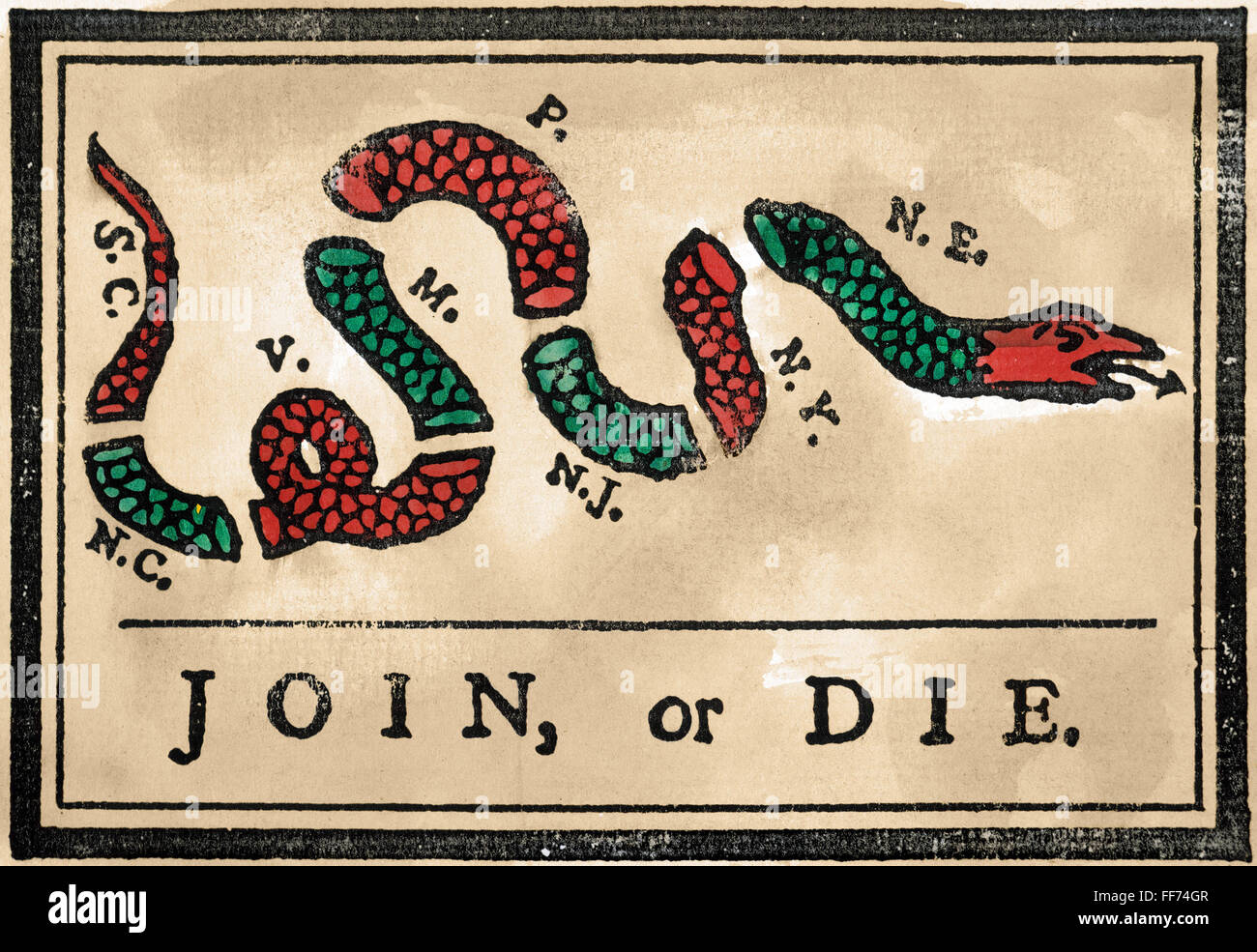 JOIN OR DIE CARTOON, 1754. /nFirst American political cartoon ...