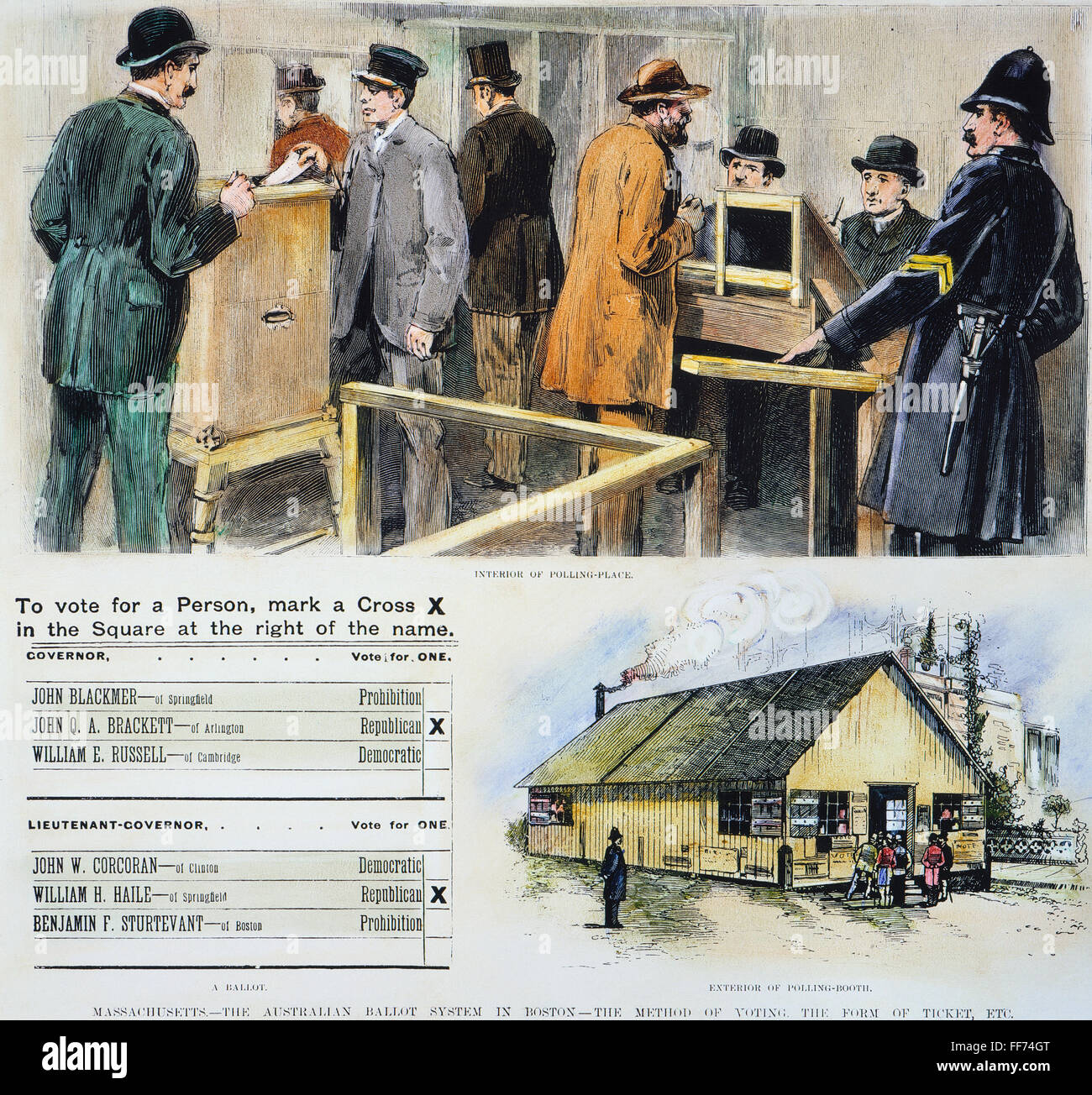 FIRST SECRET BALLOT, 1889. /nThe Australian (secret) ballot system in ...