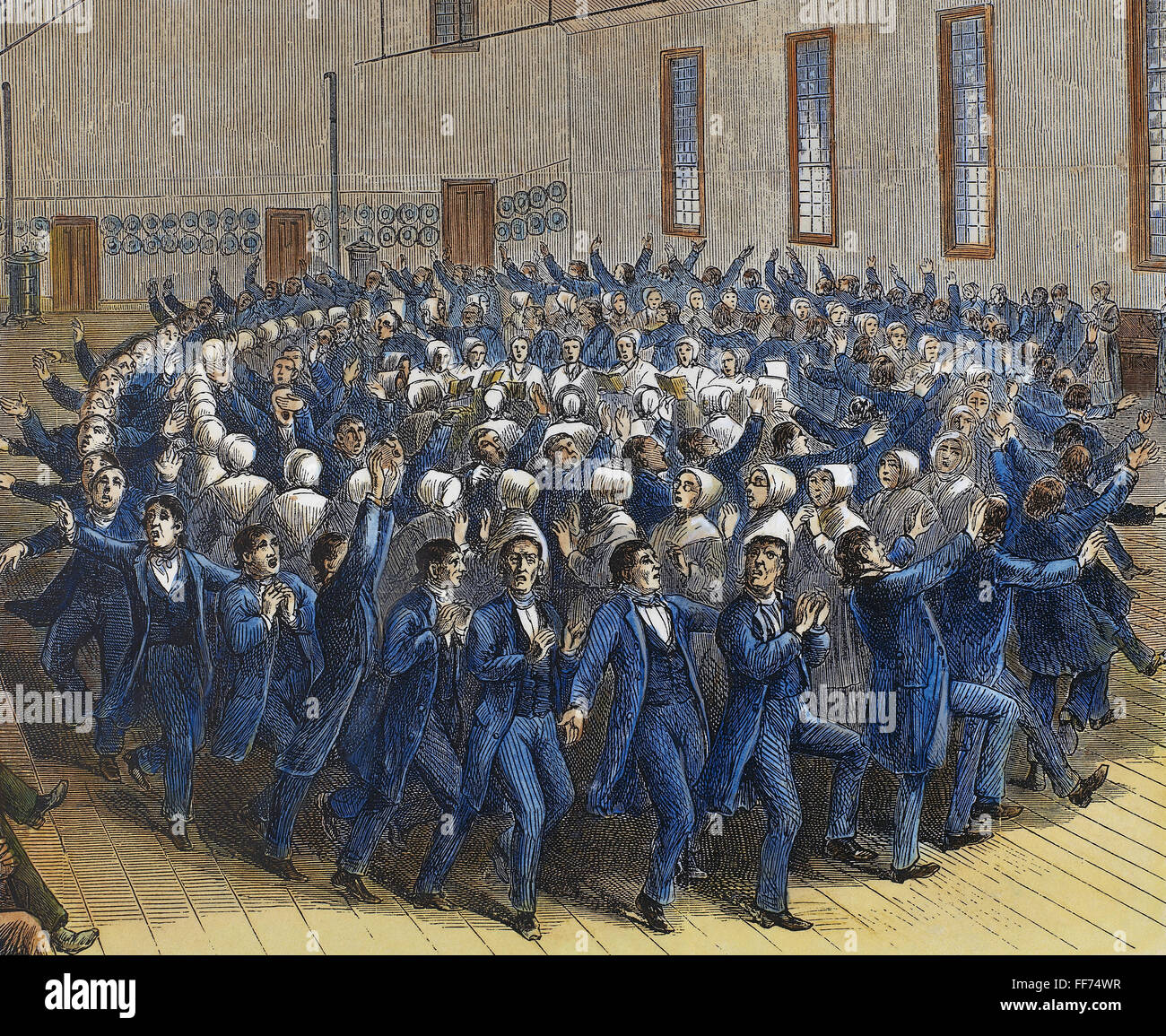 CIRCULAR DANCE OF SHAKERS. /nShakers dancing in concentric circles ...