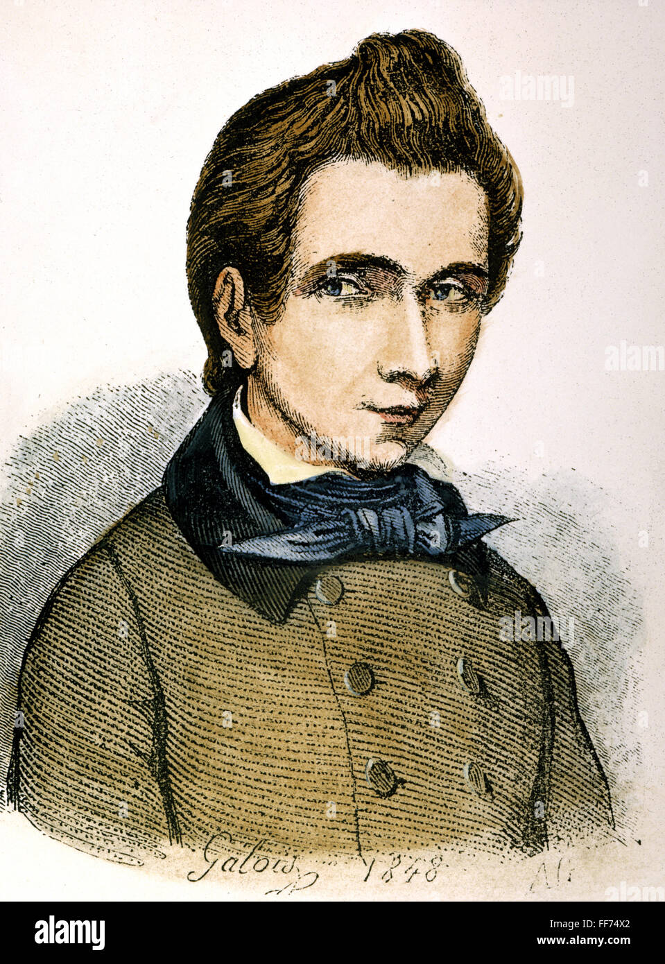 EVARISTE GALOIS /n(1811-1832). French colored engraving, 19th century ...