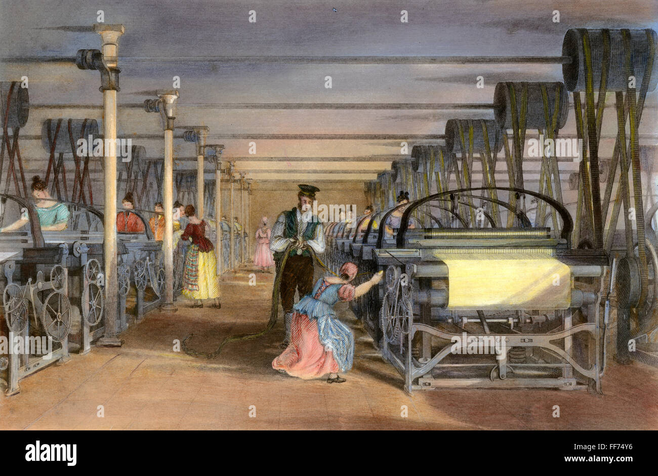 POWER LOOM, 1834. /nPower Loom weaving of cotton cloth in a textile ...