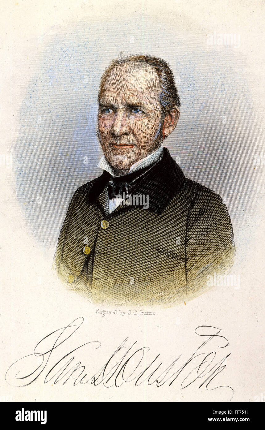 SAM HOUSTON ( 1793-1863). /nColored steel engraving, 19th century Stock ...