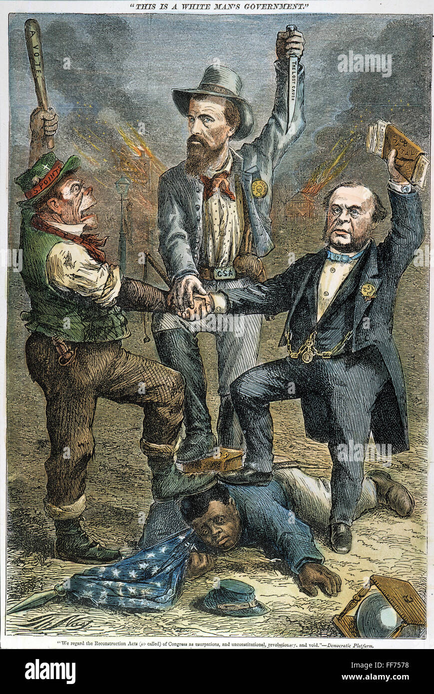 RECONSTRUCTION, 1868. /n'This is a White Man's Government.' Cartoon by ...