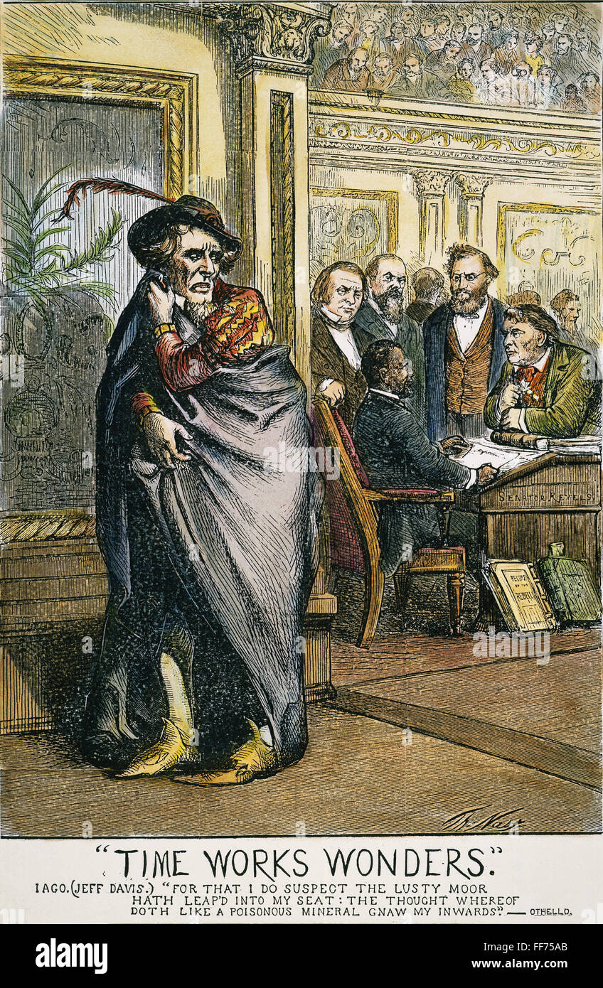 HIRAM REVELS CARTOON, 1870. /nAn 1870 cartoon by Thomas Nast reflecting ...