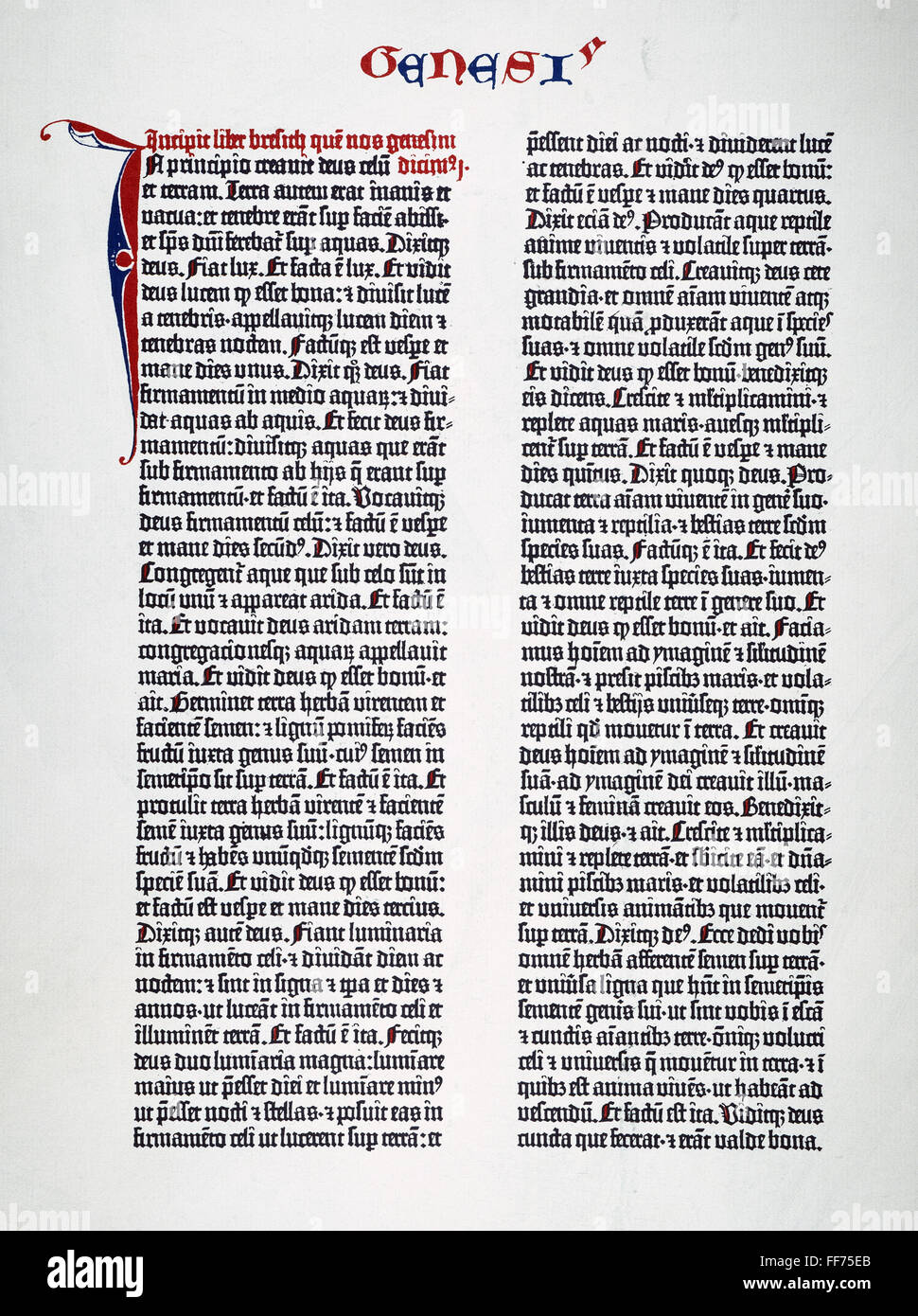 GUTENBERG BIBLE, 15th CENT. /nThe first page of Genesis from one of the ...