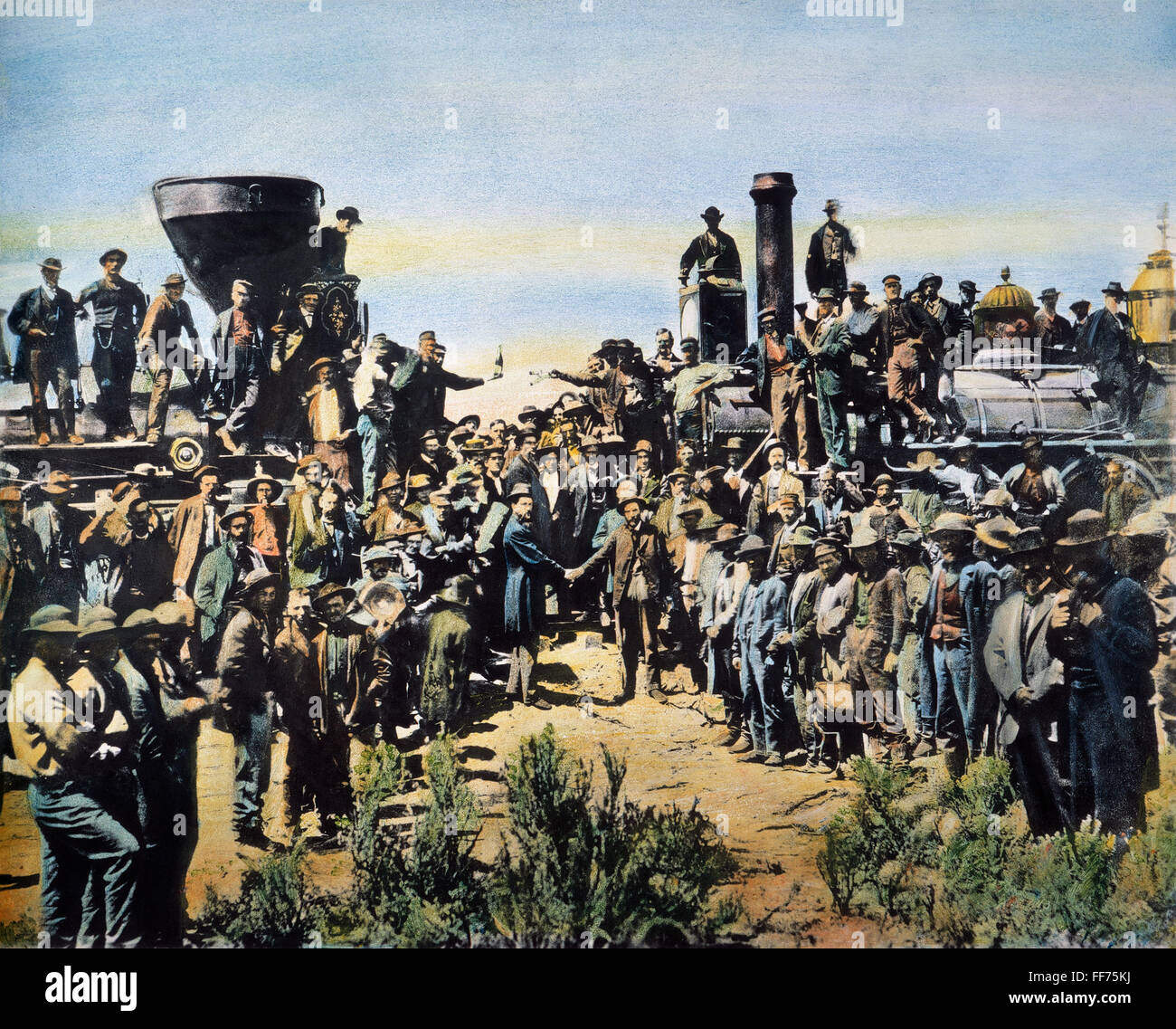 PROMONTORY SUMMIT, 1869. /nThe joining of the Central Pacific (left ...