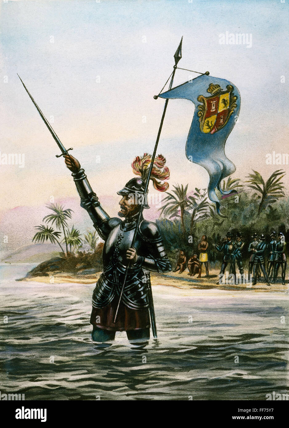 VASCO NUNEZ de BALBOA /n(1475-1519). Spanish explorer. Balboa taking ...