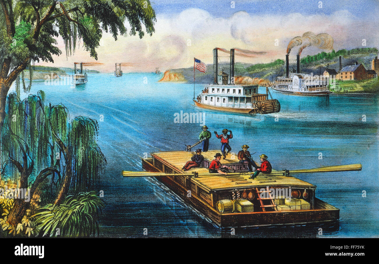 RIVER LIFE, 1870. /n'Bound Down the River.' Lithograph, 1870, by ...