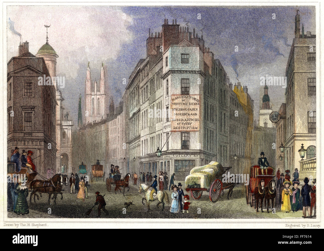 LONDON: STREET SCENE, 1830. /nA street scene from the City of London ...