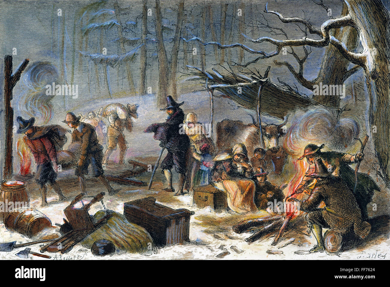 PILGRIMS: FIRST WINTER, 1620. /nThe first winter of the Pilgrims in ...