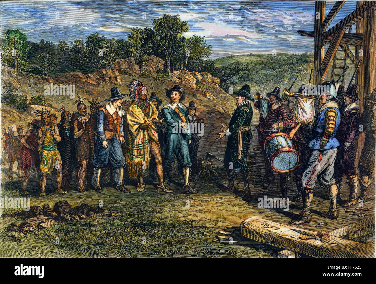 PILGRIMS: MASSASOIT. /nThe Pilgrims receiving Massasoit, Grand sachem ...
