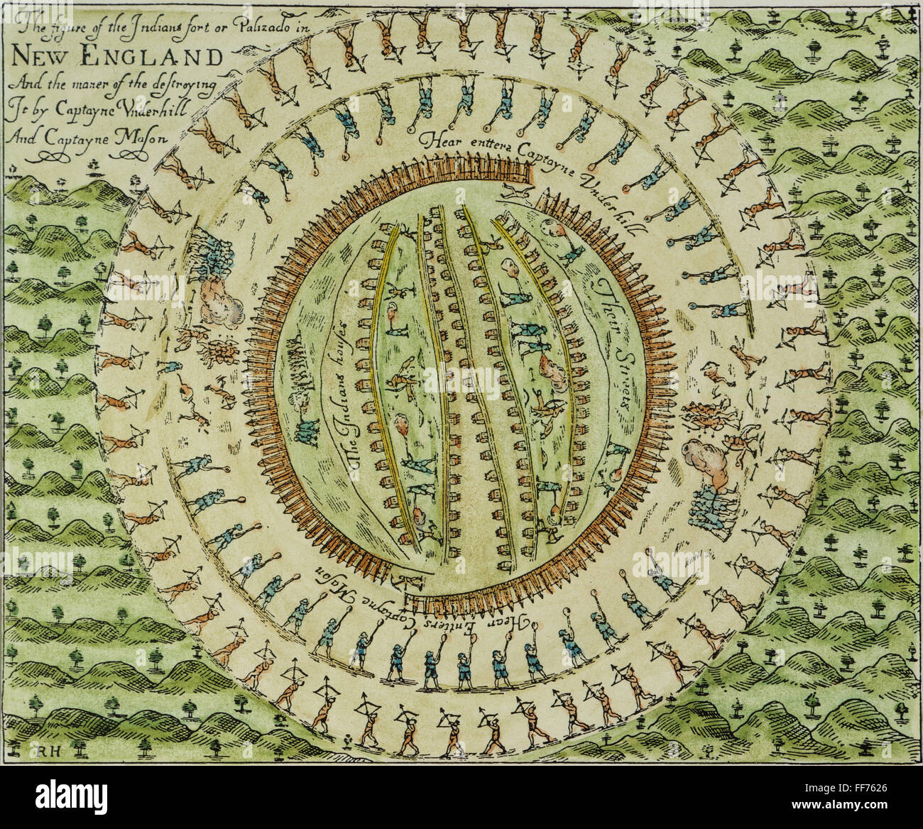 PEQUOT FORT, 1637. /nPlan of the Pequot Fort near Stonington ...