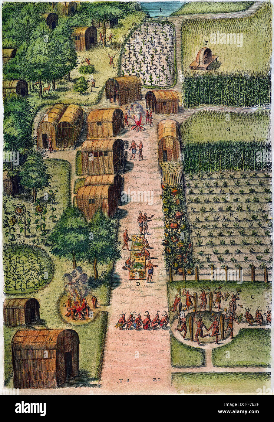 ALGONQUIAN VILLAGE, 1590. /nThe Algonquian village of Secoton (in ...