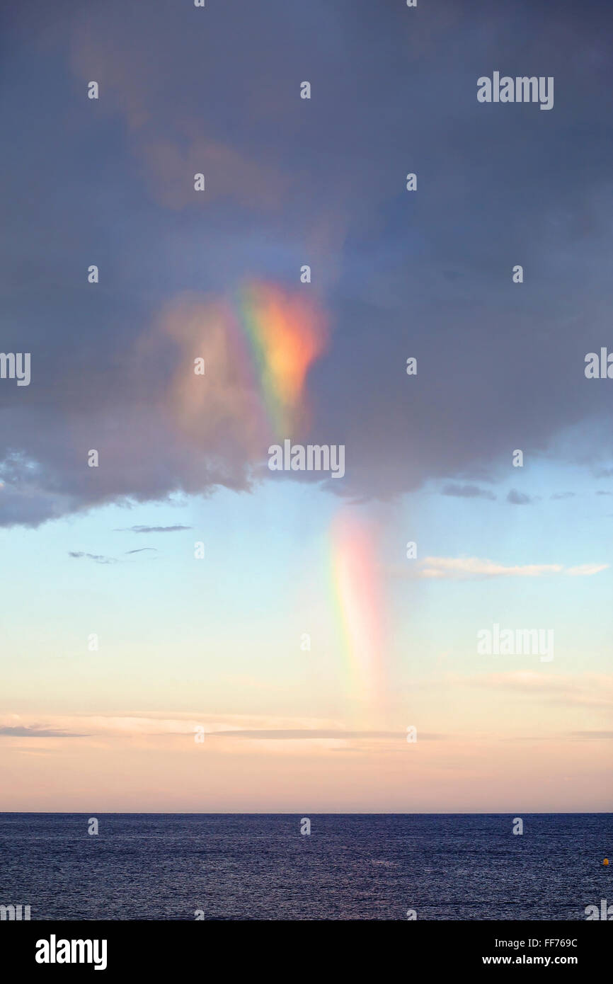 Sky clouds texture with rainbow, background. Dramatic cotton candy sky ...