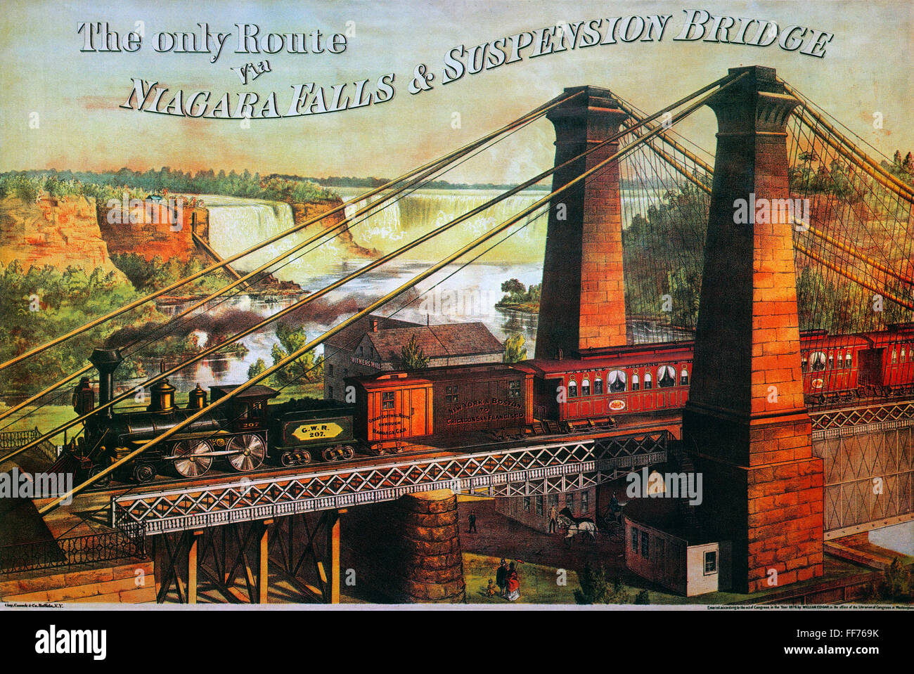 NIAGARA FALLS BRIDGE, 1876. /nThe Only Route via Niagara Falls ...