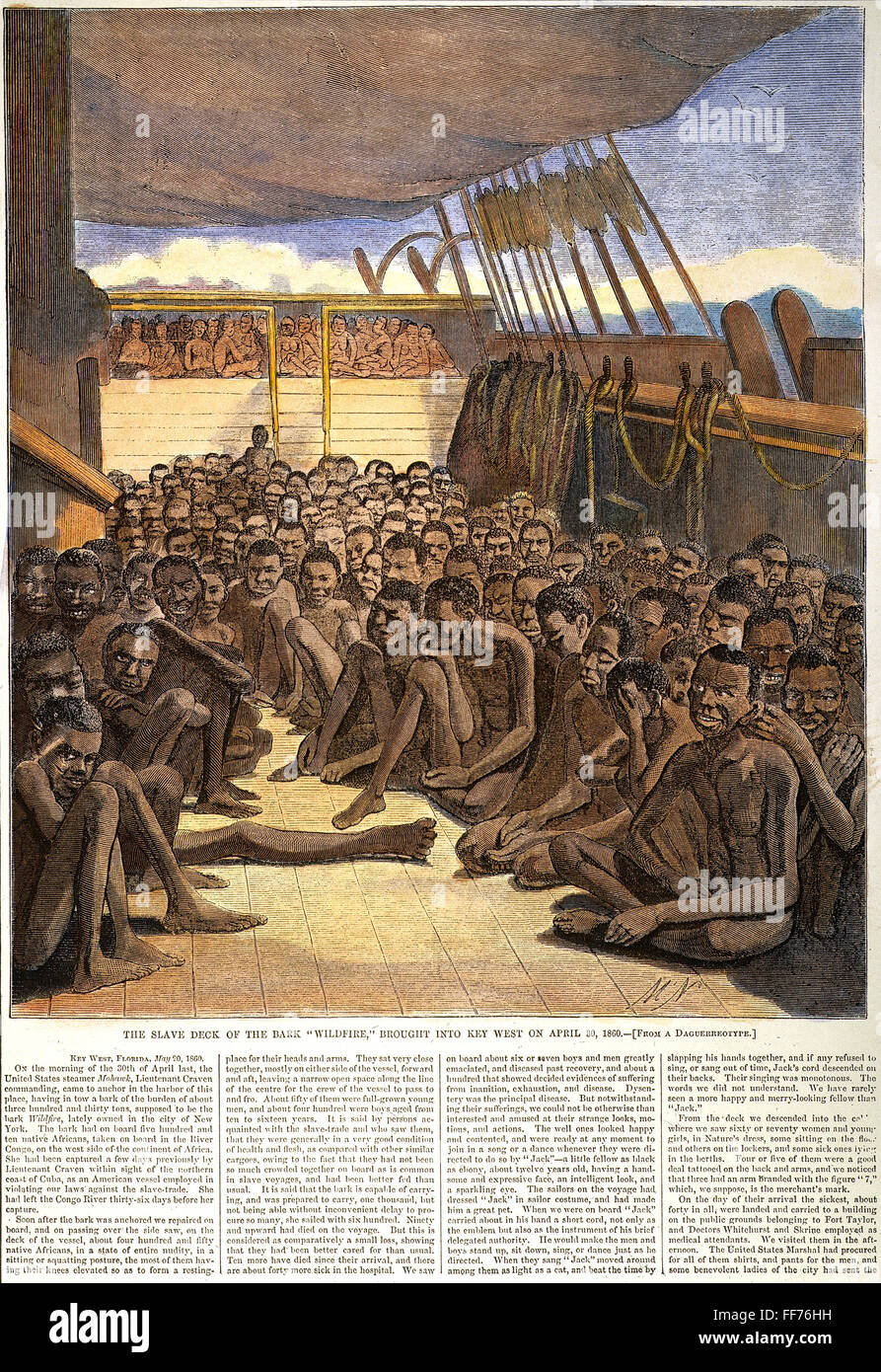 CAPTURED SLAVE SHIP, 1860. /nSlave deck of the bark Wildfire, a slave ...