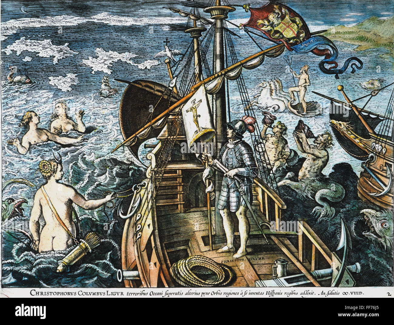 CHRISTOPHER COLUMBUS /n(1451-1506). Sailing through uncharted seas ...